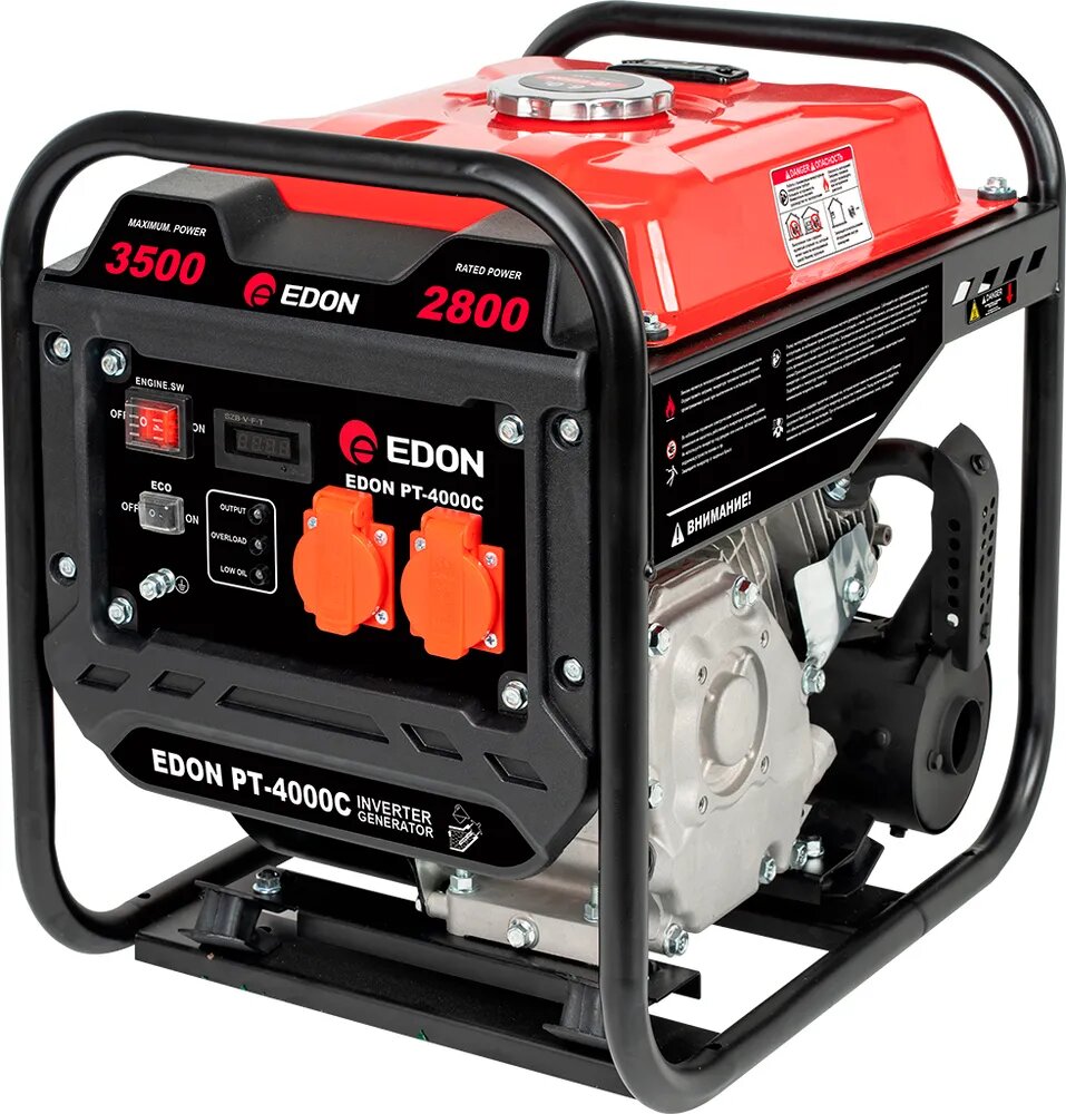 Генератор бензиновый инверторный EDON PT-4000 (Max мощность 3.5 кВт, бак 6 л, ручной стартер, 2 розетки, USB)