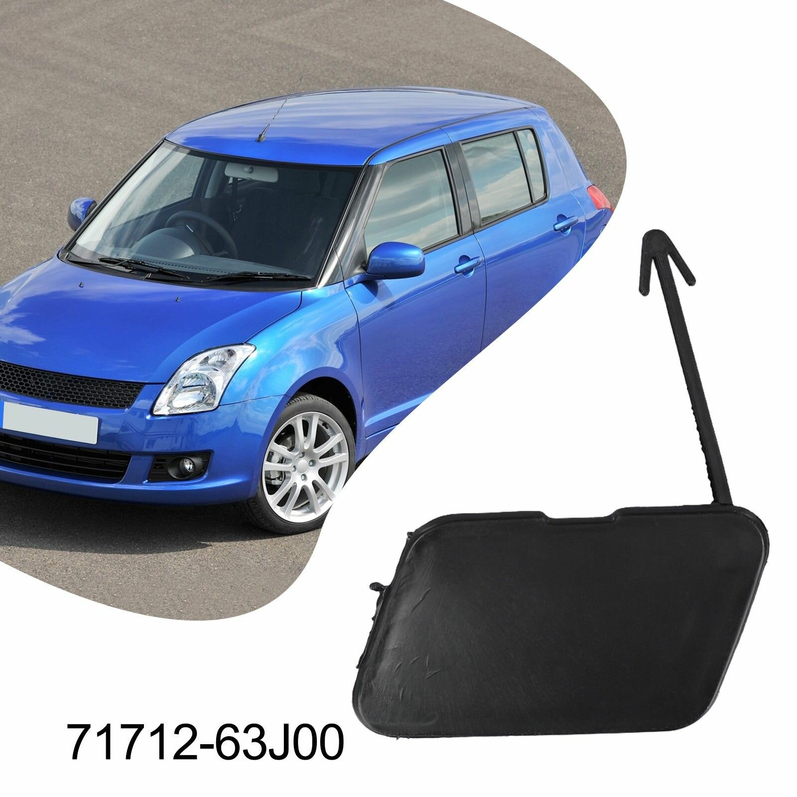 Крышка буксировочного крюка переднего бампера Suzuki Swift 2005-2012, черная ABS, OEM 71712-63J00 для замены, 1 шт