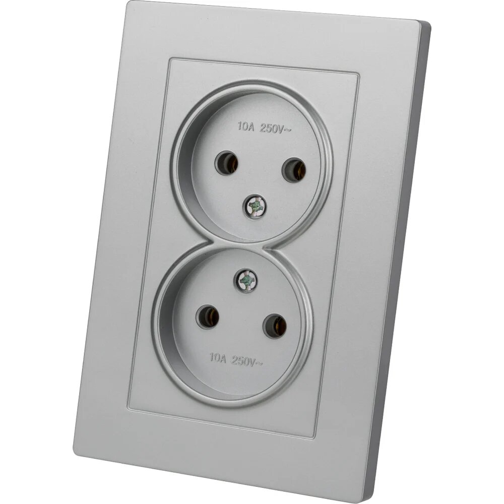 TDM ELECTRIC Розетка серебристый металлик двойная 2П 10А 250В, серия "Сенеж" SQ1816-0234