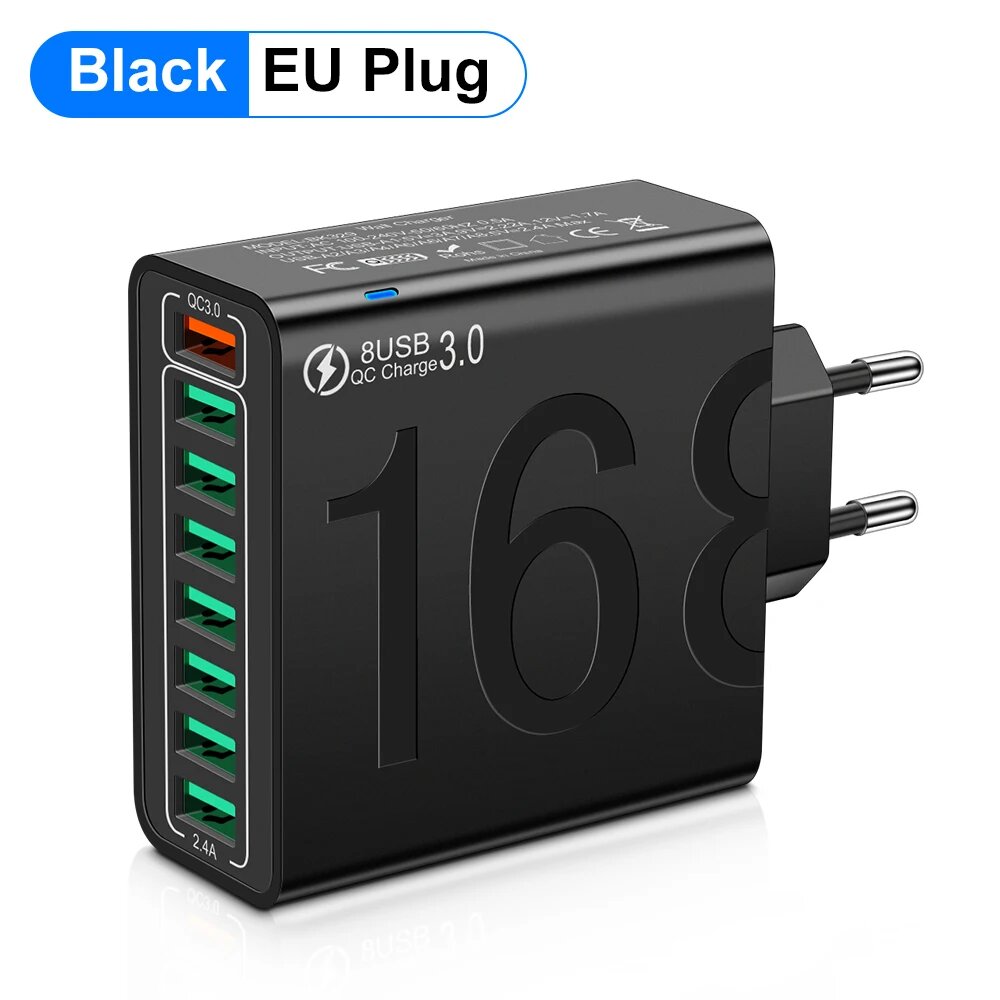 Сетевое зарядное устройство с несколькими USB-портами, 150 Вт EU Black