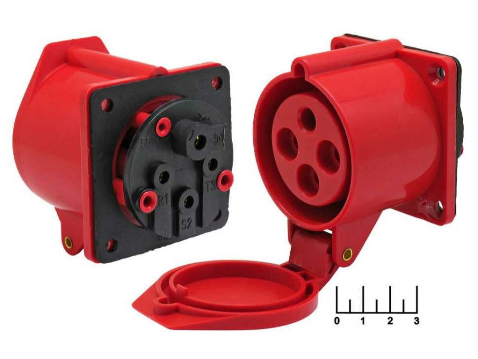 Разъем силовой гнездо 4pin 32A (424) врезной с крышкой Эра