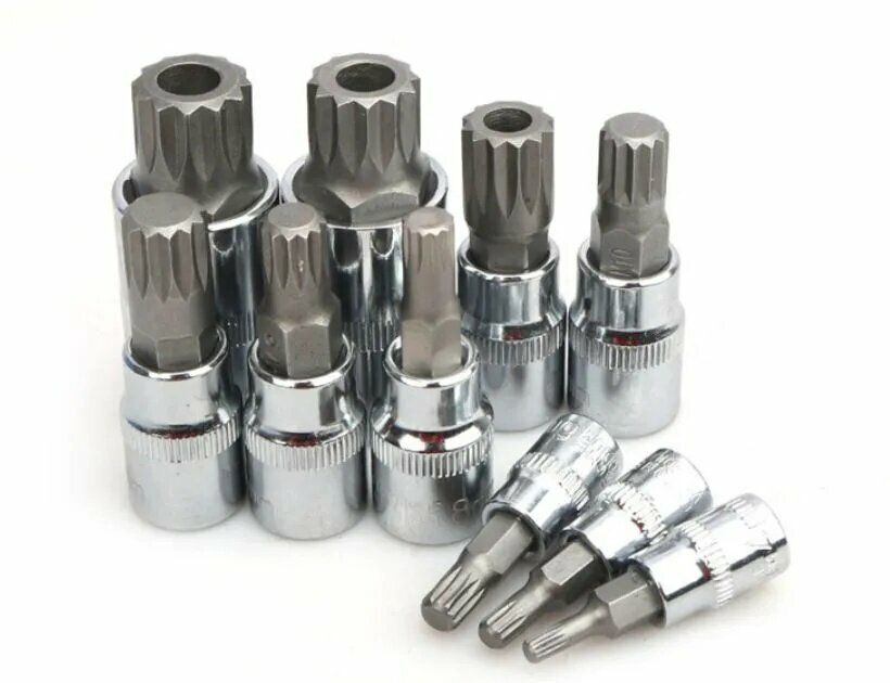 Набор из 10 12-гранных торцевых головок со звездообразным шлицем (с футляром), высококачественный автомобильный инструмент для использования