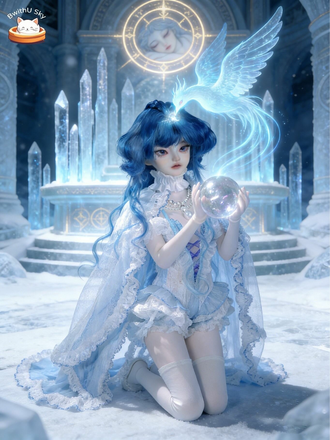 BwithUSky Freya 1/4 BJD: Мечтательный Снежный Наряд (Голубой Цвет + Тканевая Плащаница Фееричный Лук)