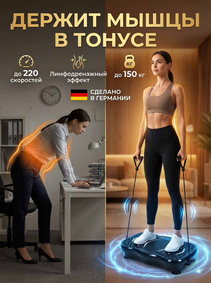 Виброплатформа для похудения 150 кг тренажер кардио степпер, пульт, чёрный, с Bluetooth