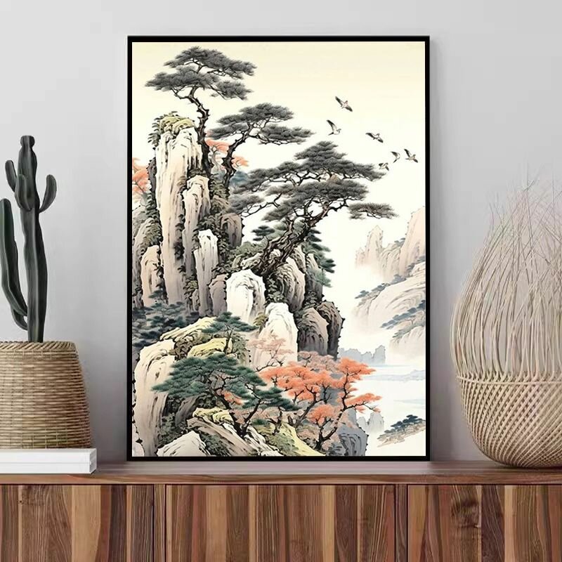 Китайский стиль пейзажа, цифровая масляная живопись, DIY ручная раскраска, заполнение, масляная живопись, снятие стресса, текстурная живопись, декоративная живопись