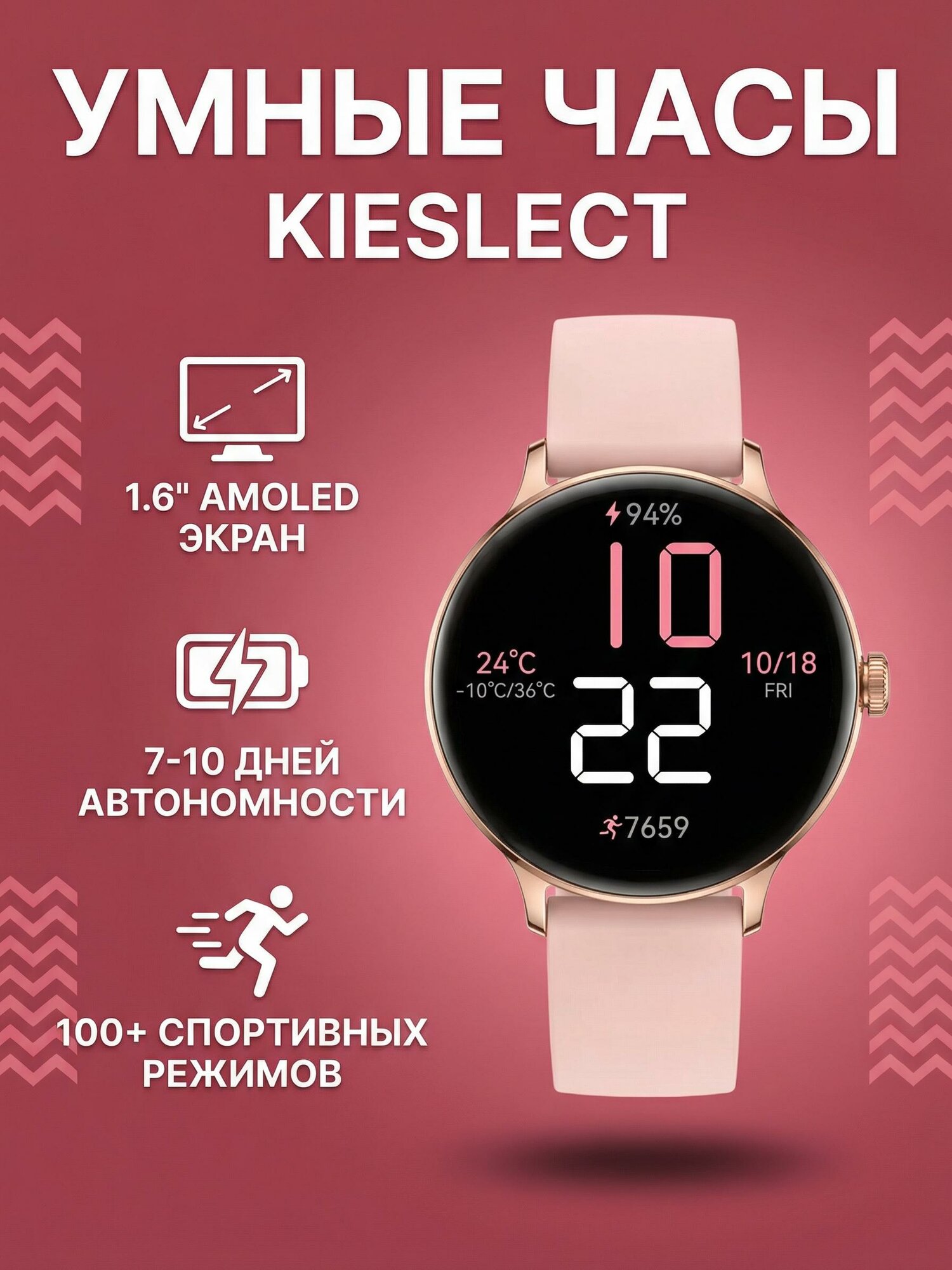 Умные часы женские Kieslect Lady Smart Watch Pura ELE YFT2140EU, розовые, с русским языком