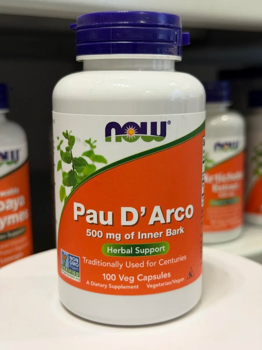 NOW PAU D'ARCO 500 mg — кора муравьиного дерева для иммунитета, 100 капсул