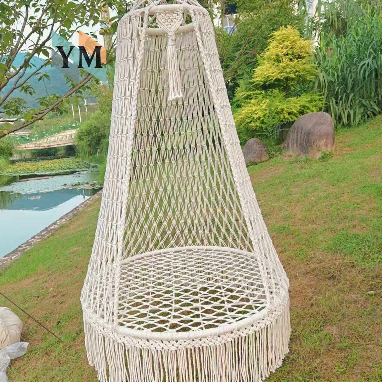 Кемпинг ручной работы с кисточками в богемном стиле, качели для внутреннего двора, подвесная корзина, открытый гамак
