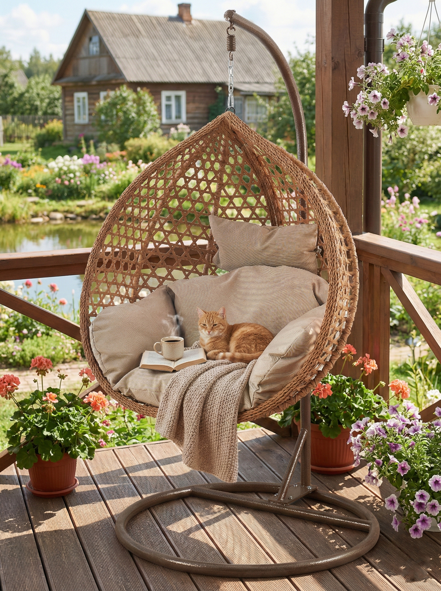 Подвесное кресло качели плетёное Сафира Премиум KD, пшеничный