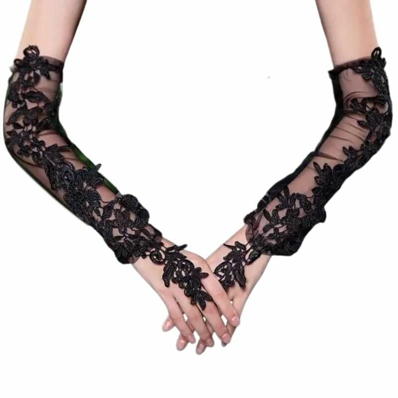 Женские ажурные перчатки без пальцев, Стиль черного цветка