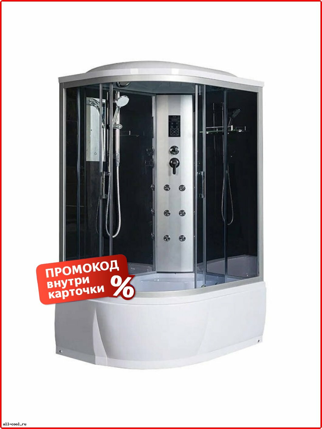 Душевая кабина River Bernardo 120x80 высокий поддон, асимметричная, черный, гидромассаж, с сиденьем