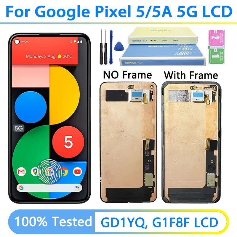 AMOLED для Google Pixel 5 Pixel 5 GD1YQ ЖК-дисплей с сенсорным преобразователем в Pixel 5 With Frame