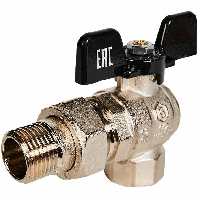 Кран шаровой полнопроходной STOUT SVB-0008-200015 угловой с американкой ВР/НР ручка бабочка 1/2