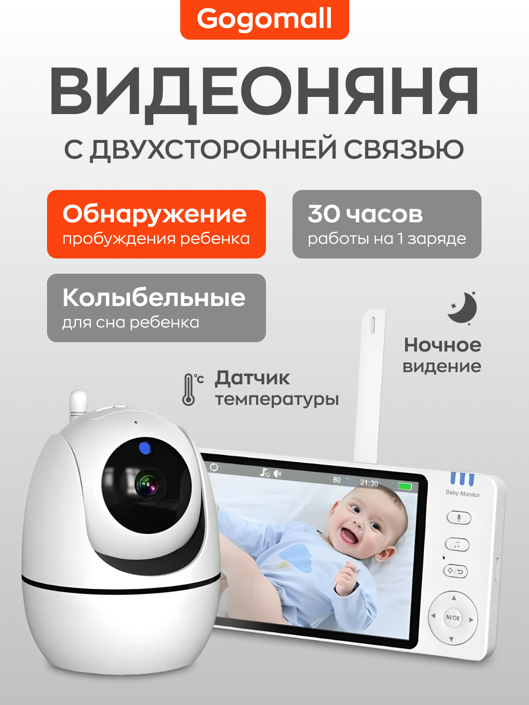 Радио няня для малышей с камерой ABM501, видеоняня с ночным видением, связью и колыбельными