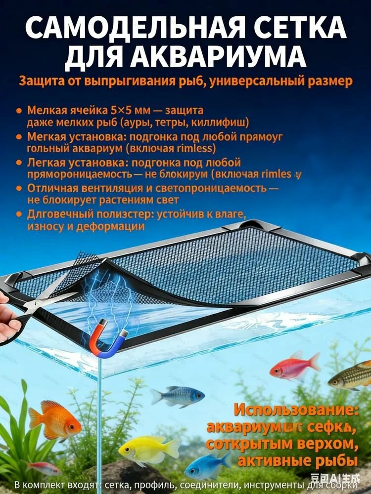 GEALFIS Крышка сетка для аквариума, самодельная защита от выпрыгивания рыб, набор для сборки, ячейка 5MM