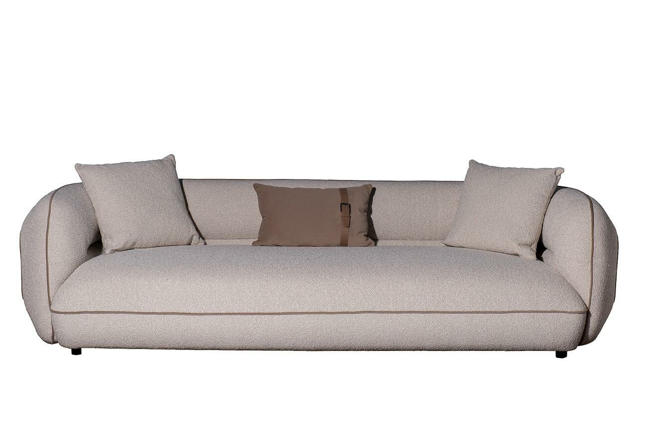 Мебель Garda Decor ZW-25003 Диван Амели (Amelia) трехместный букле светлый 253*100*67см с бежевым кантом арт. ZW-25003