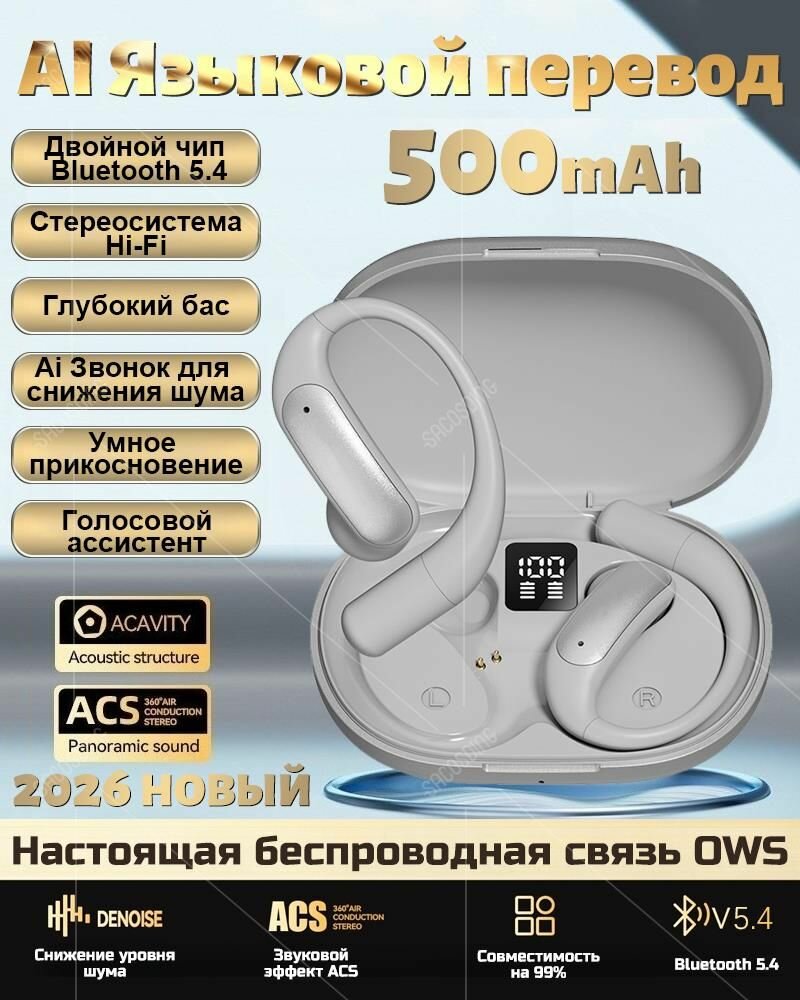 OWS Наушники беспроводные AI-переводчик Блютуз 5.4 без задержек С голосовым помощником для занятий спортом, бега
