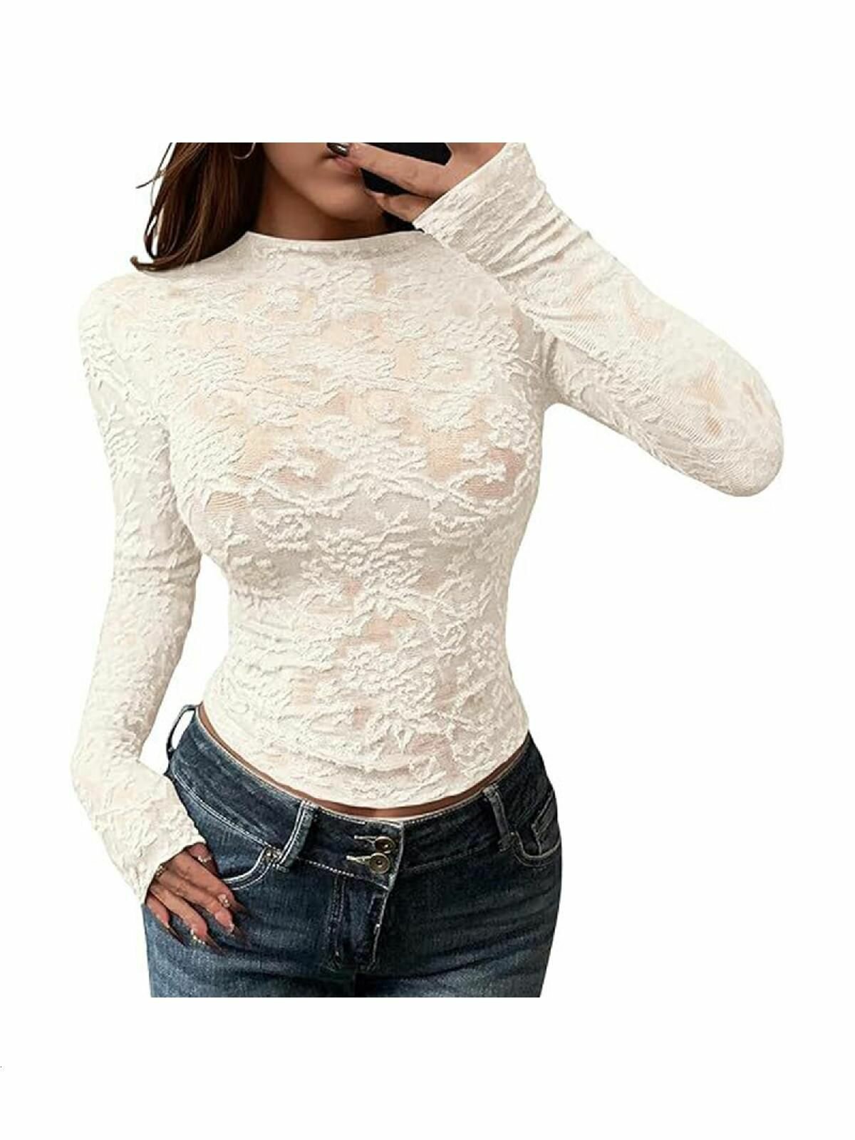 Женская блузка с длинным рукавом и цветочным узором, абрикосовый - L