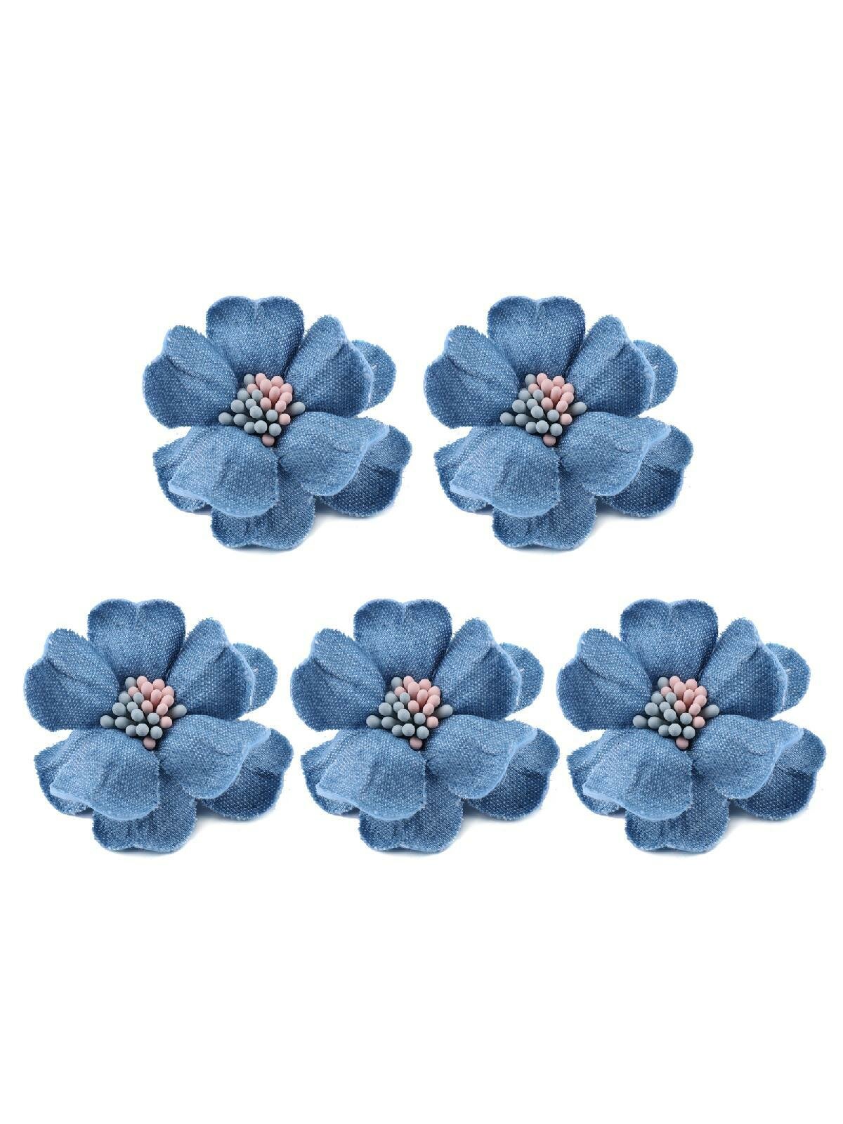 Корейские цветы из джинсовой ткани, 5 шт, D1