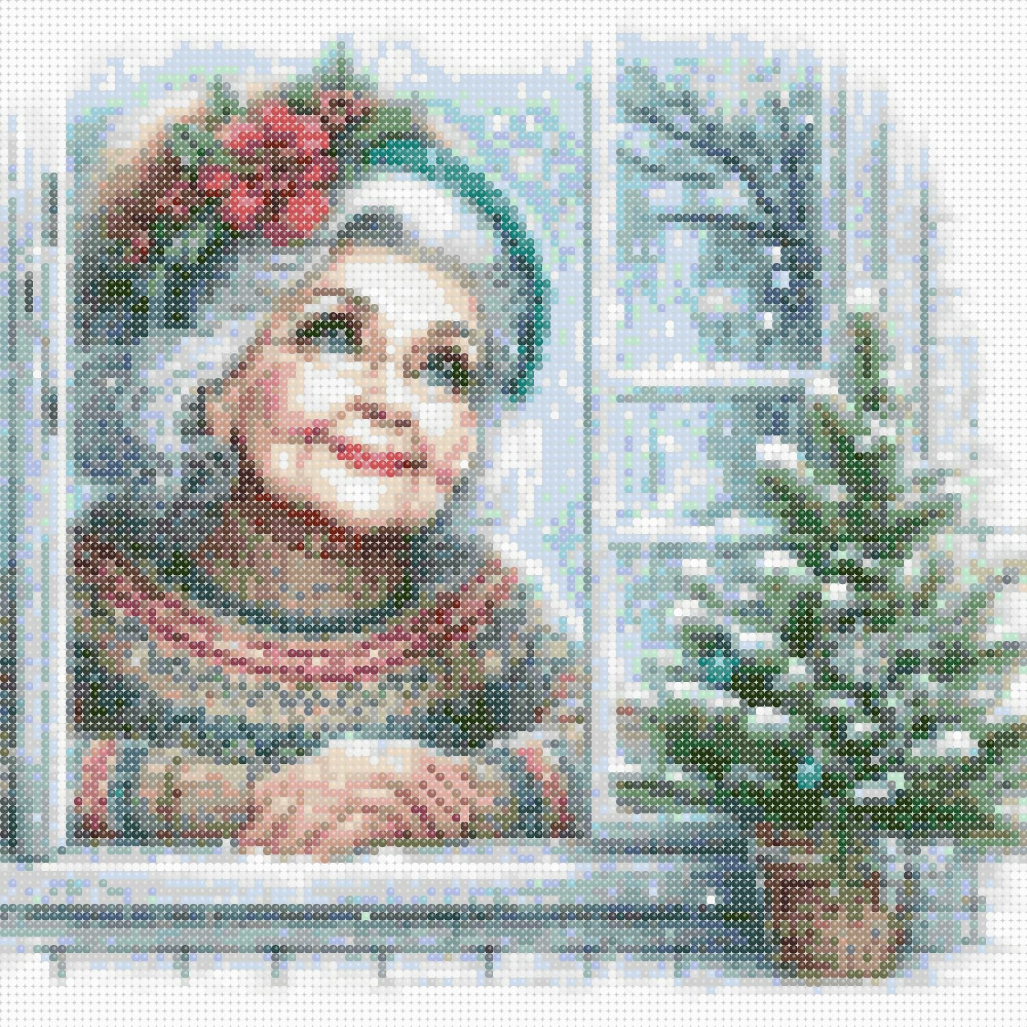 Схема вышивки бисером Зимушка (без бисера) 125х125 стежков (25х25 см) 56 цветов
