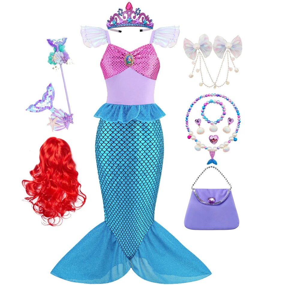 Детский костюм русалки Ариэль PAMABIBI 130cm, Mermaid Dress G