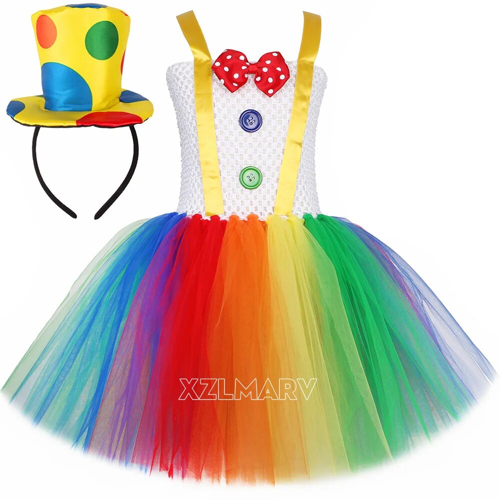 Радужный костюм клоуна для девочки M(4-5Y), A-2
