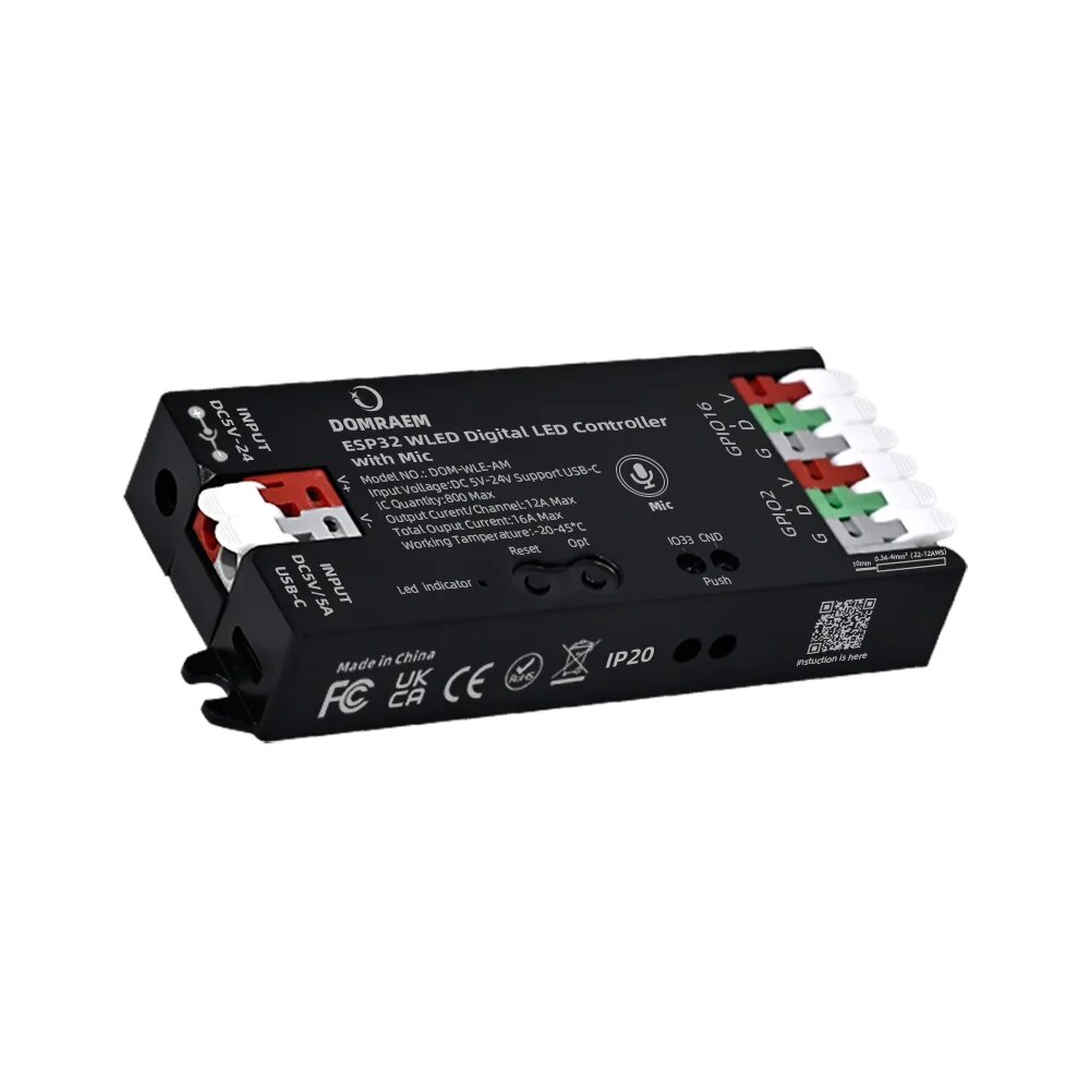RGB-контроллер DOMRAEM ESP8266/ESP32 USB-C Черный, Black ESP32 with Mic