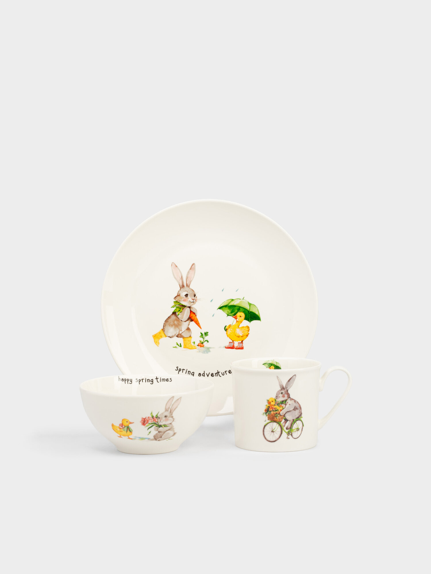 Набор посуды, детский, 1 перс, 3 пр, фарфор N, белый, Кролик и утенок, Easter Kids, Kuchenland