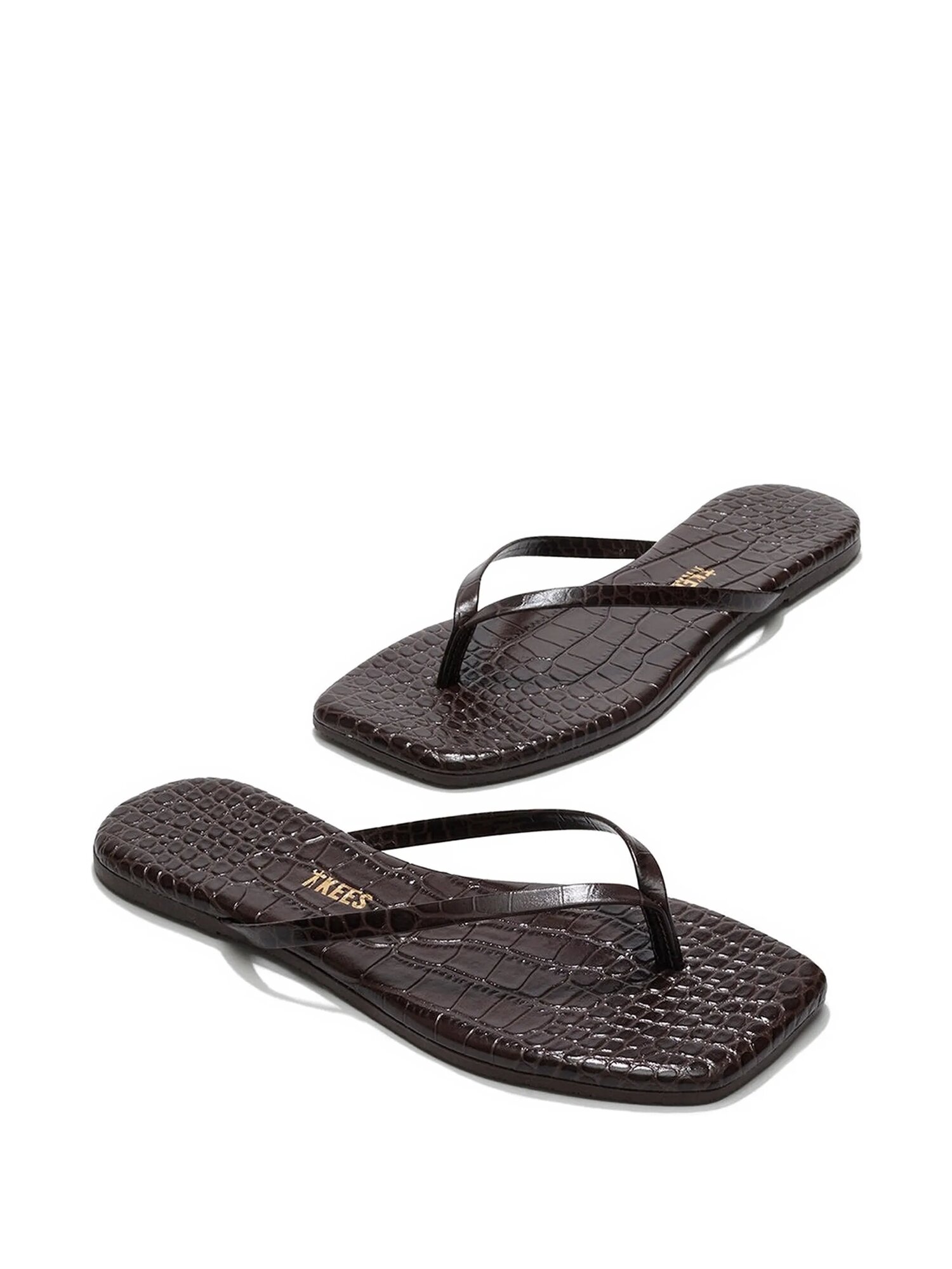 Шлёпанцы TKEES Lily square croc effect flip-flops, размер 9, коричневый — фото 1