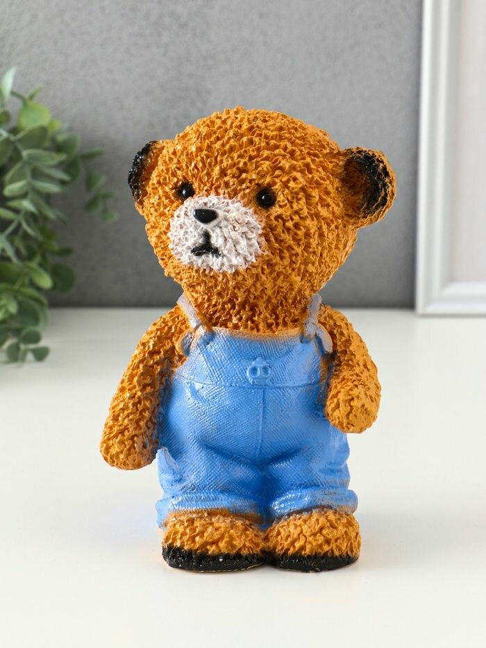 Копилка для денег Мишка в джинсах , гипс, коричневый, 19.5 13 11 см