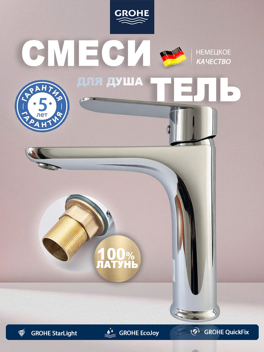 GROHE Смеситель для накладной раковины в ванную кран латунь, хром