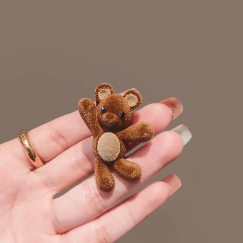 Милая флокированная металлическая заколка для волос с мультяшным медведем для женщин и девочек, милое украшение для волос, боковая заколка для волос, заколка, модные аксессуары для волос