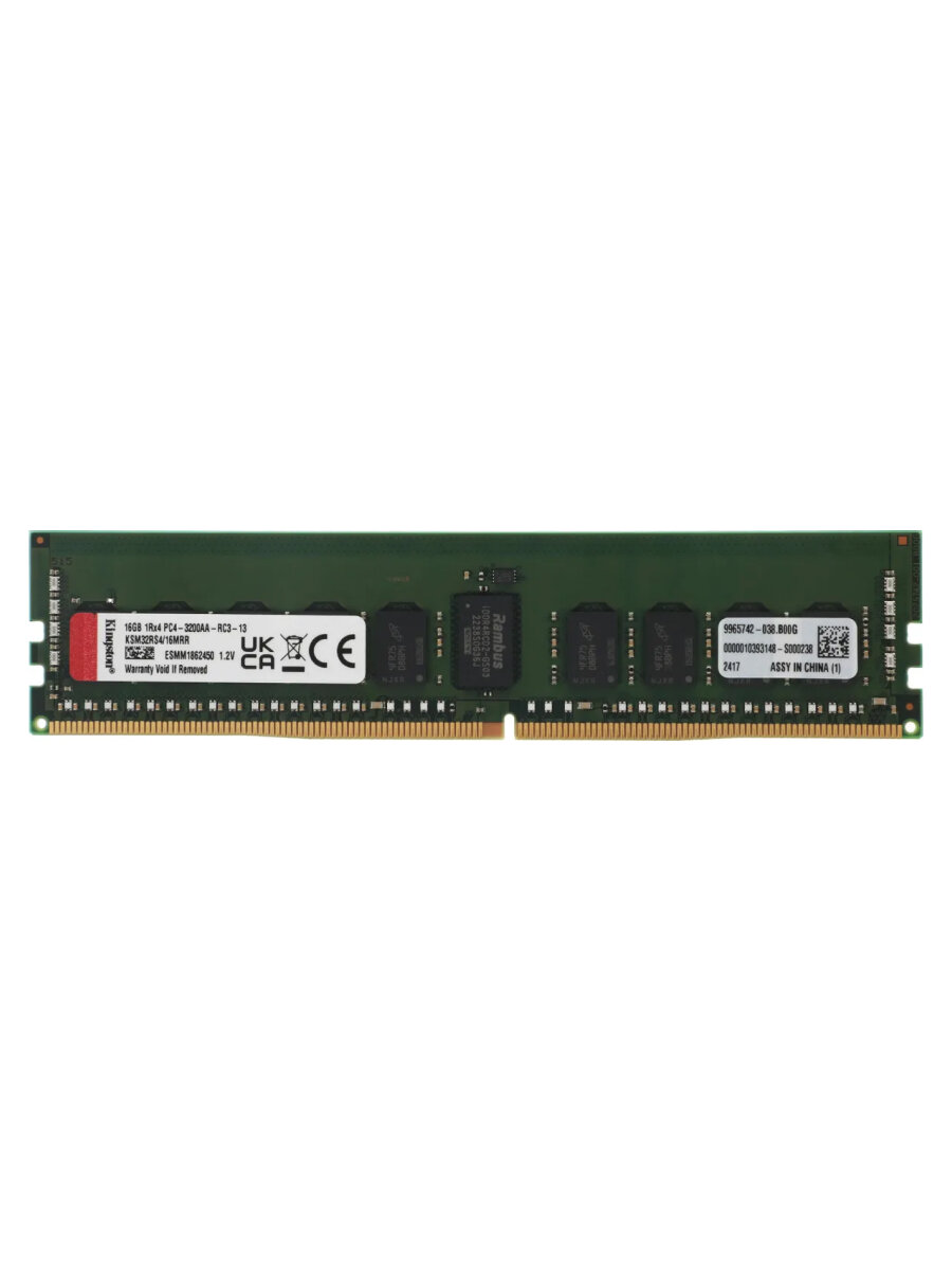 Память KINGSTON DDR4 RDIMM 16Gb Server Premier (PC25600, 3200MHz, CL22, ECC Registered, 1Rx4, 1.2V) (KSM32RS4/16MRR)