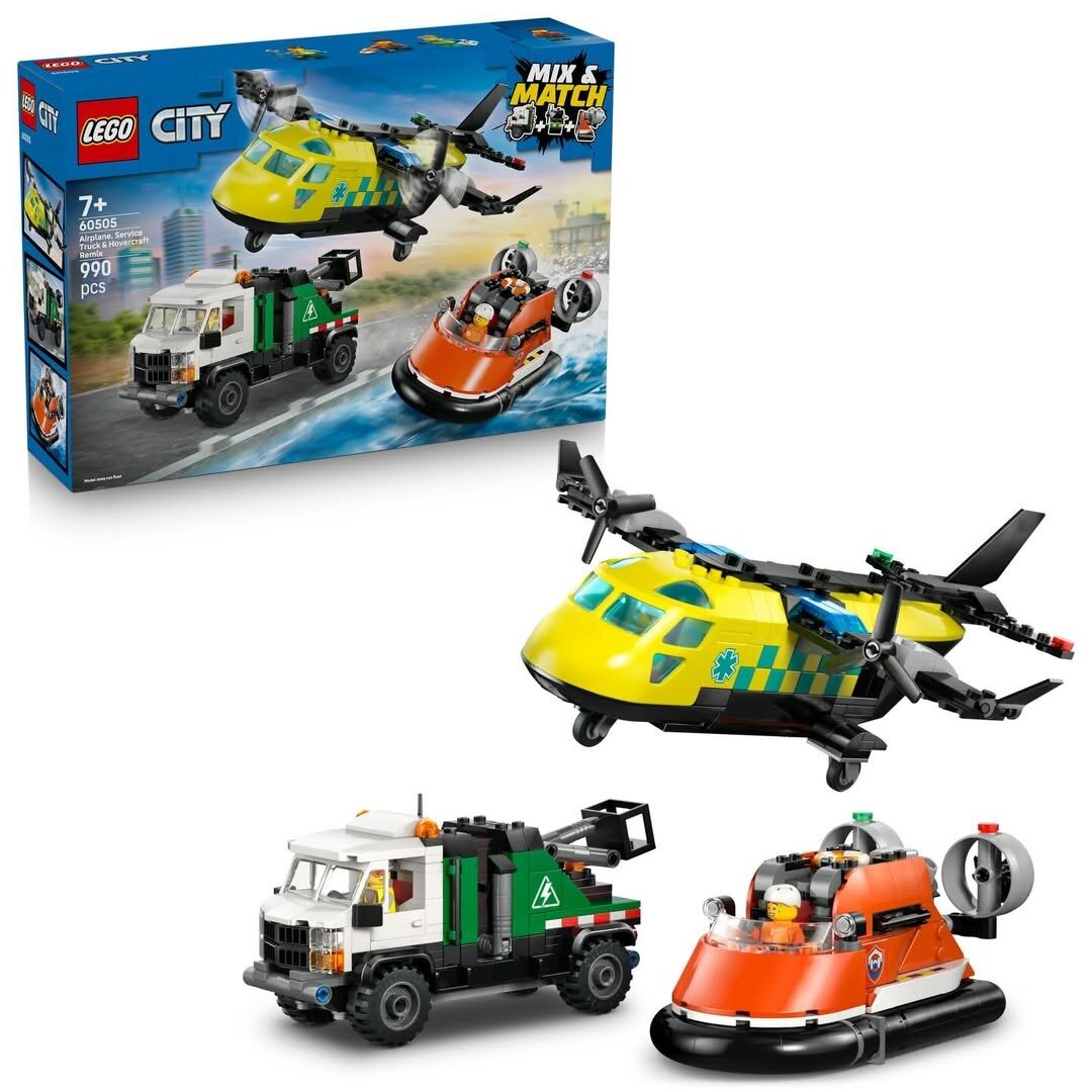 Конструктор LEGO City 60505(N), "Самолёт, грузовик и судно на воздушной подушке", 990 дет.