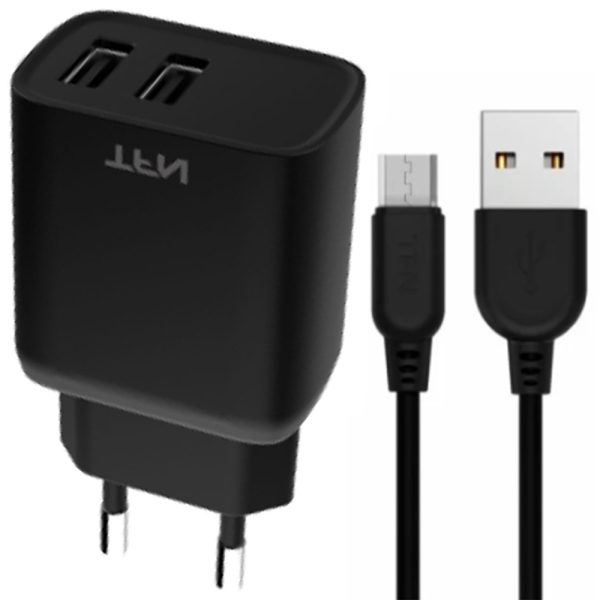 СЗУ TFN RAPID+ 2USB 12W + кабель USB - Micro-USB Black (WCRPD12W2U01)