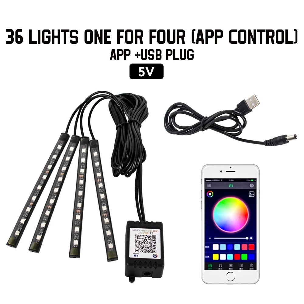 Светодиодная лента для авто 36 LED, App, USB