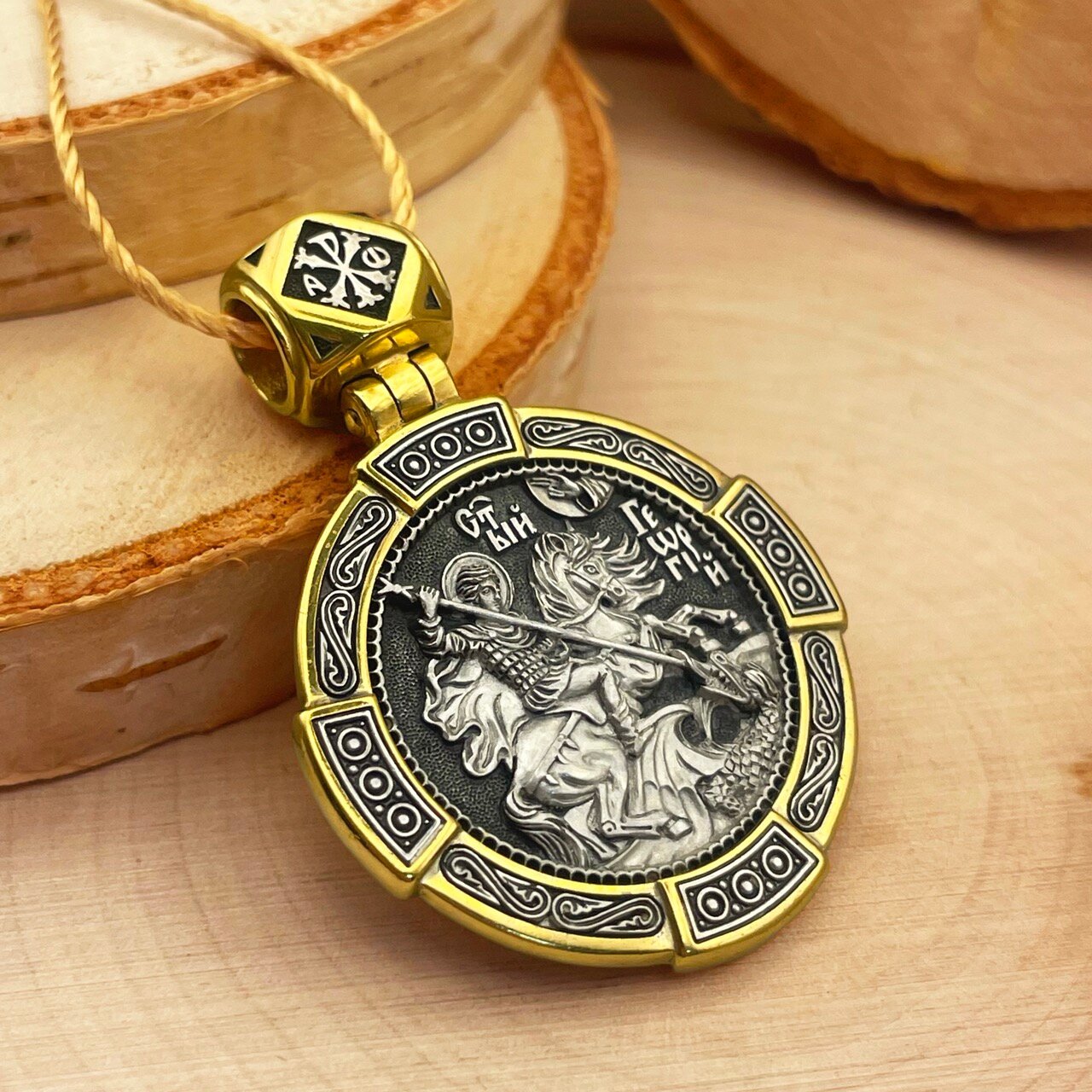 Подвеска, серебро, 925 проба, золочение, чернение