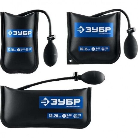 Набор пневмоподушек 3 штуки ЗУБР 12х19, 16х15, 13х28 см, 170кг, в чехле, универсальный пневмоклин/ монтажная подушка/ пневмодомкрат (37556-H3)