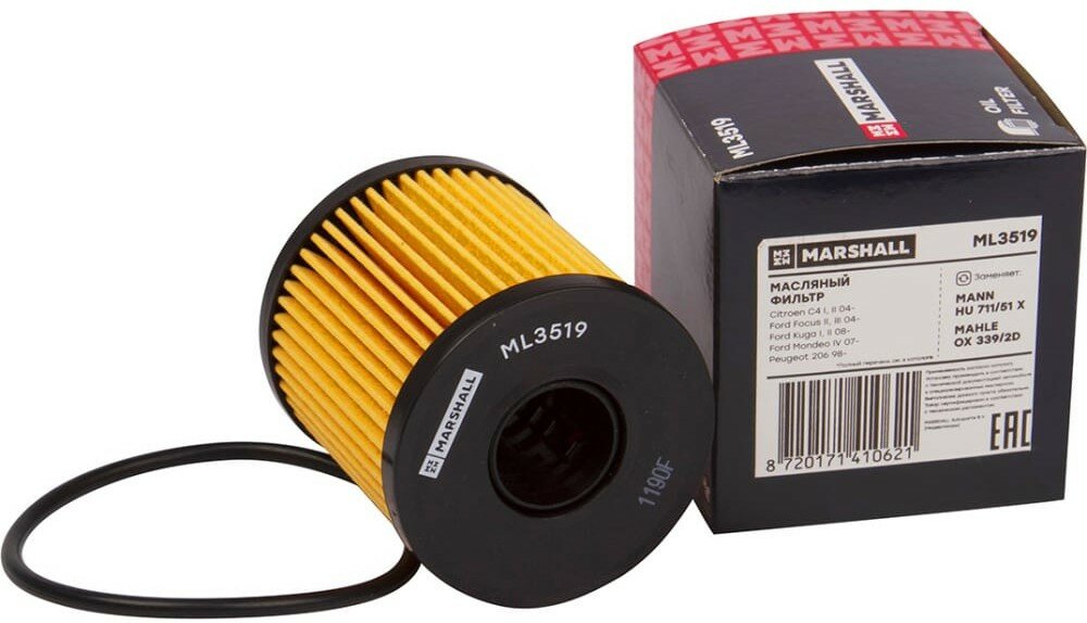 Фильтр масляный MARSHALL ML3519 Citroen C4 I, II 04- Ford Focus II, III 04-, Kuga I, II 08-, Mondeo Iv 07->