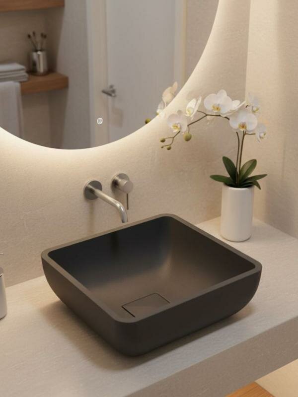 Uperwood Раковина для ванной накладная Uperwood Florida квадратная, бетон, цвет графит 2091020329