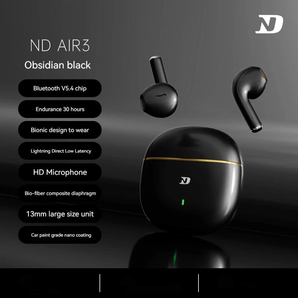 ND AIR3 Wireless Eearphone With Mic High Quality Bluetooth 5.4 Low Latency Lightweight Half In Ear Music Gaming Headset Custom