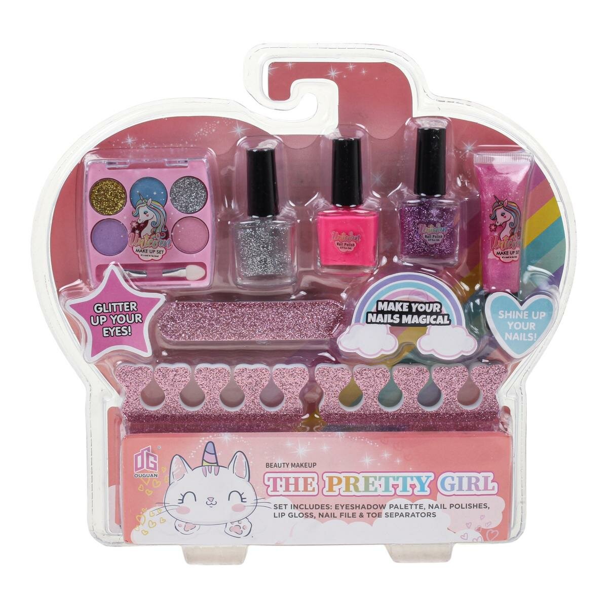 Набор детской косметики для девочки в боксе, палетка 6 цветов, 3 лака по 5мл, блеск, пилочка