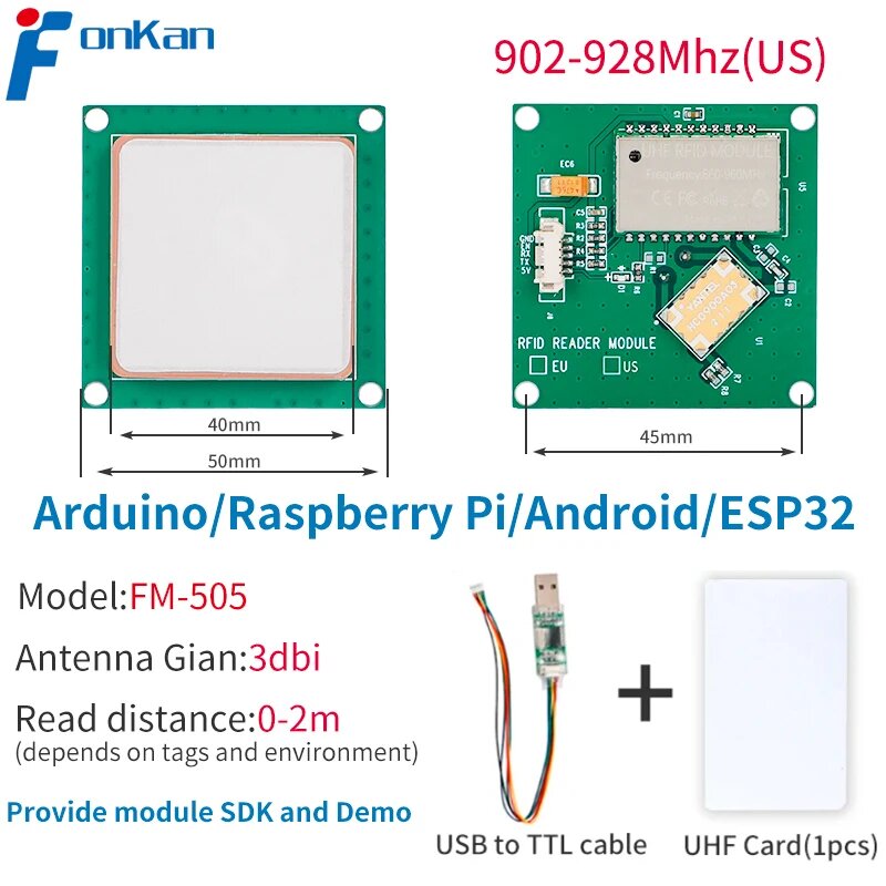 RFID считыватель Fonkan FM-505 902-928MHz, 3dBi, 50x50