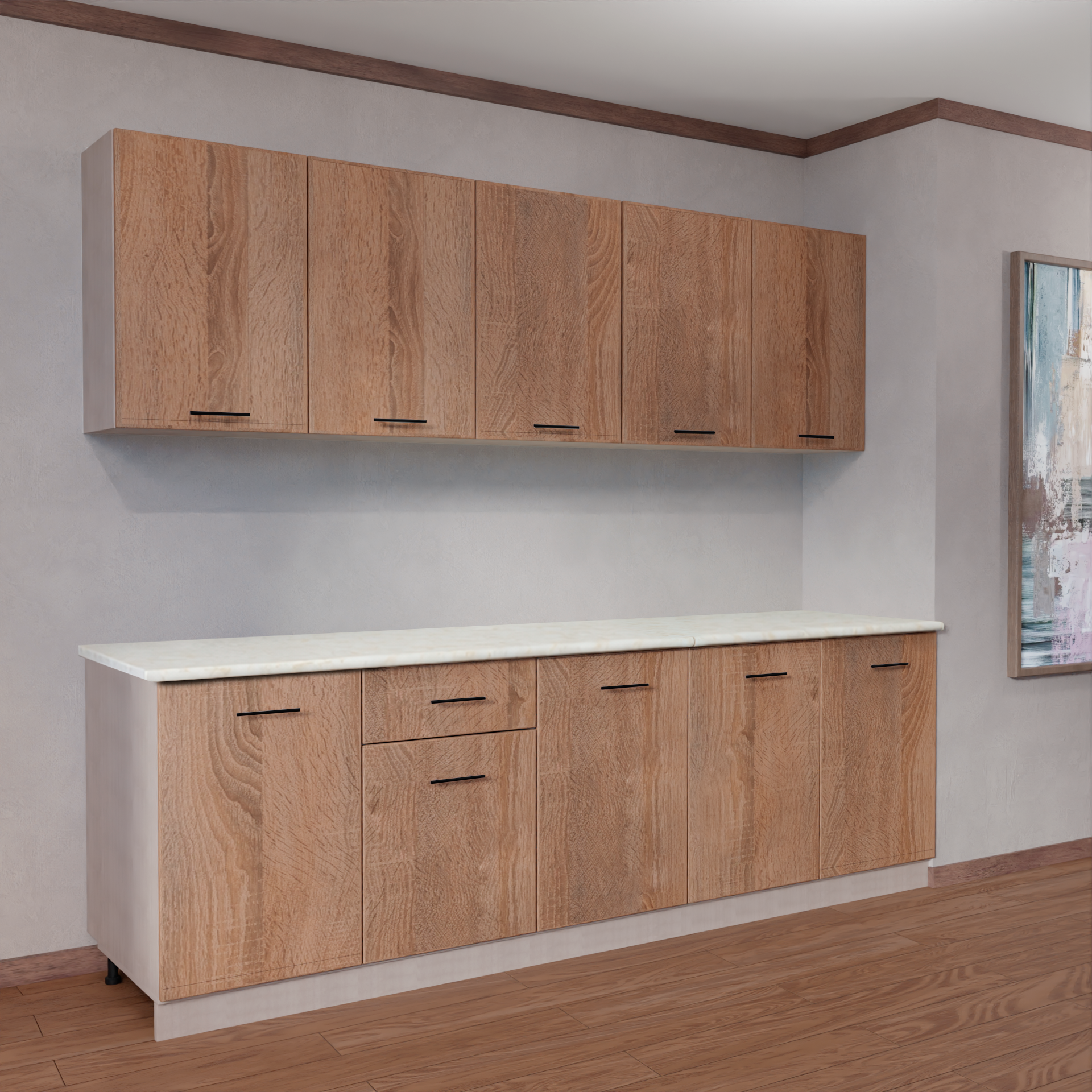 Кухонный гарнитур 2,5м Алеся со столешницей черными ручками