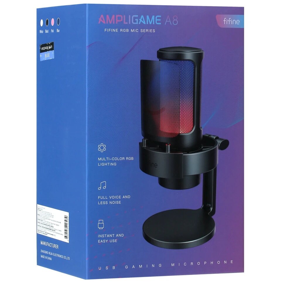 Микрофон Fifine A8, настольный, конденсаторный, кардиоидный, синий