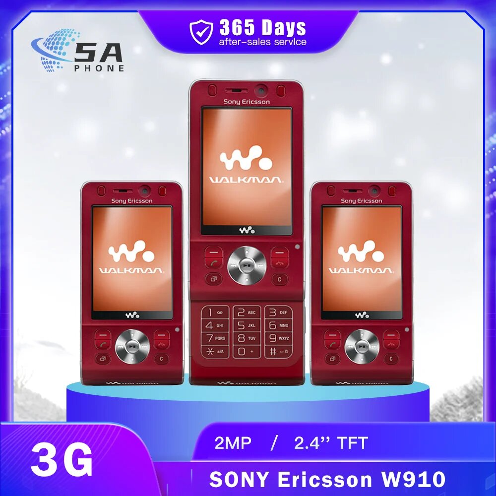 Оригинальный мобильный телефон Sony Ericsson W910 3G W910i 2,4-дюймовый Full Set, Красный, Красный