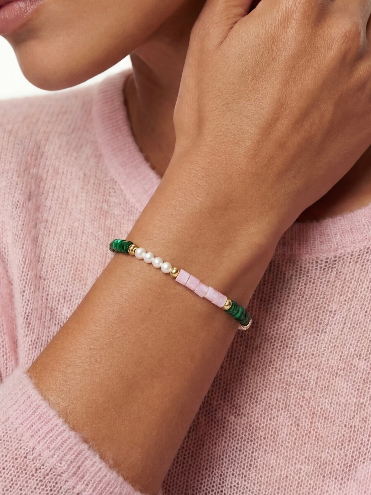 Браслет, перламутр, жемчуг пресноводный культивированный, малахит