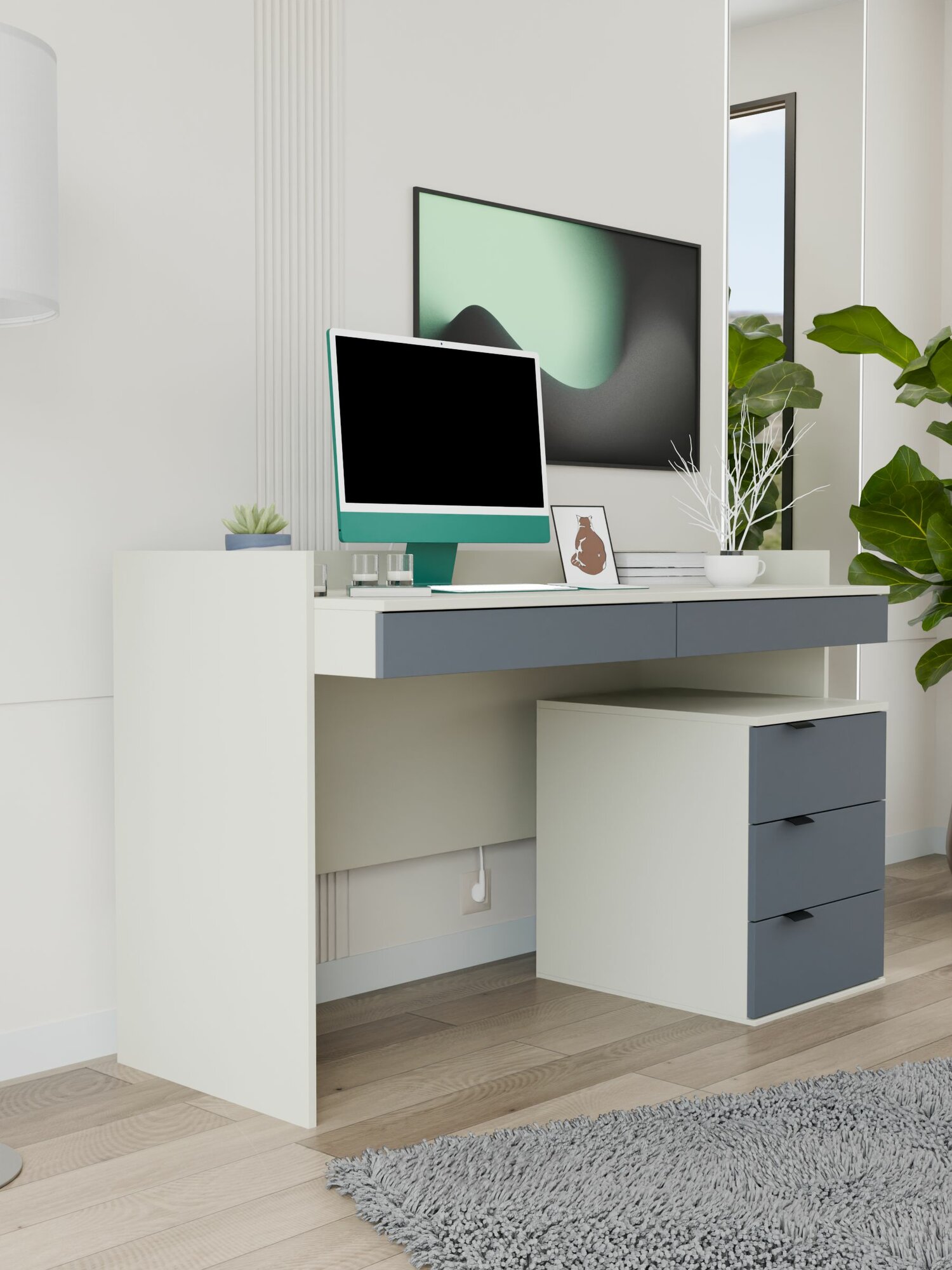 Изумлит Стол компьютерный для офиса и дома Бастион 140х87х64.5 см, корпус+столешница бежевый/фасад графит