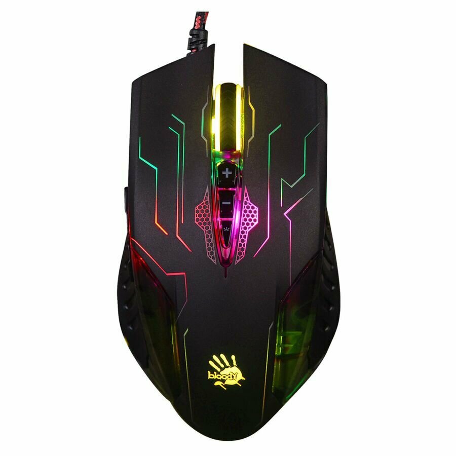 Мышь A4Tech "Bloody Q51", проводная, черно-красная, с рисунком