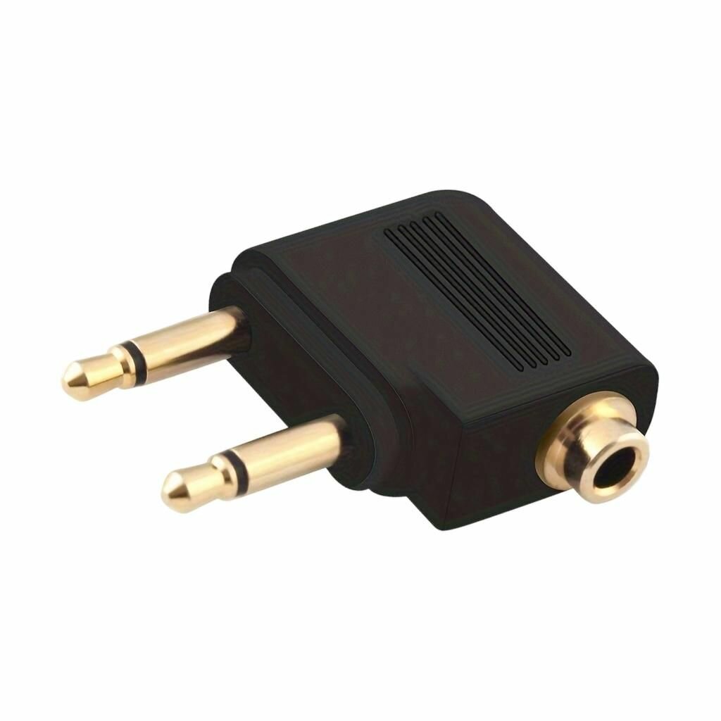 Авиационный переходник для наушников с Bluetooth и двумя разъемами 3.5 мм, - Черный позолоченный мо